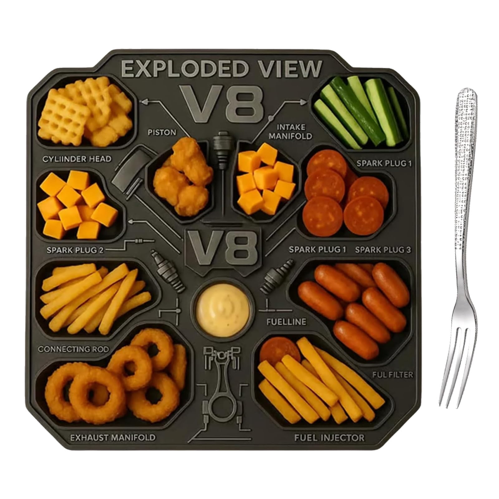V8 Engine Food Platter, Cool V8 Engine Multi-Compartment Snack Serving ...