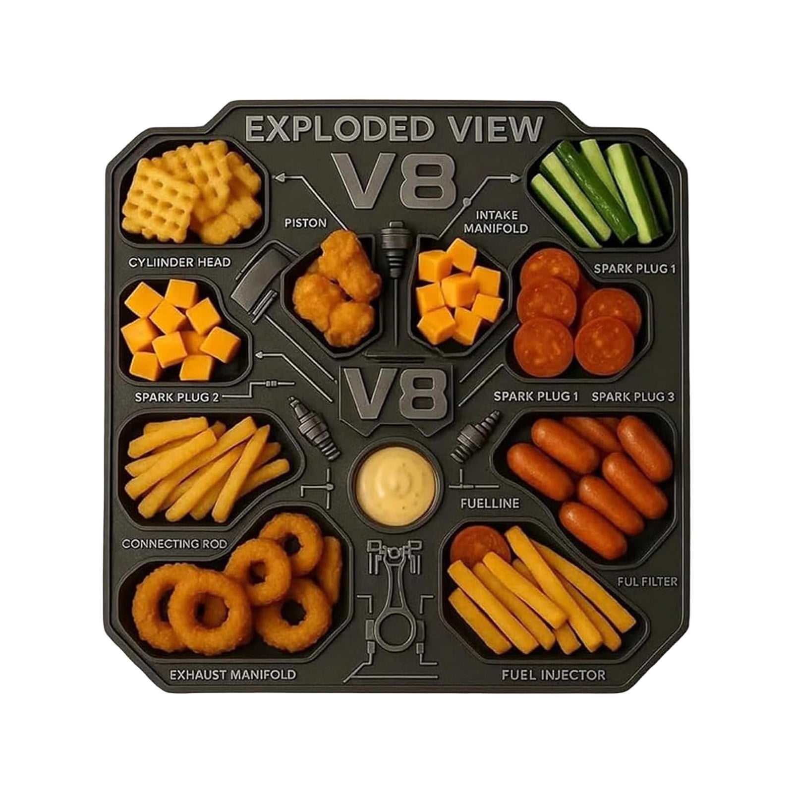 V8 Engine Food Platter Reusable Plastic Lunch Trays With 6 Compartments Cool V8 Engine Modeling ...
