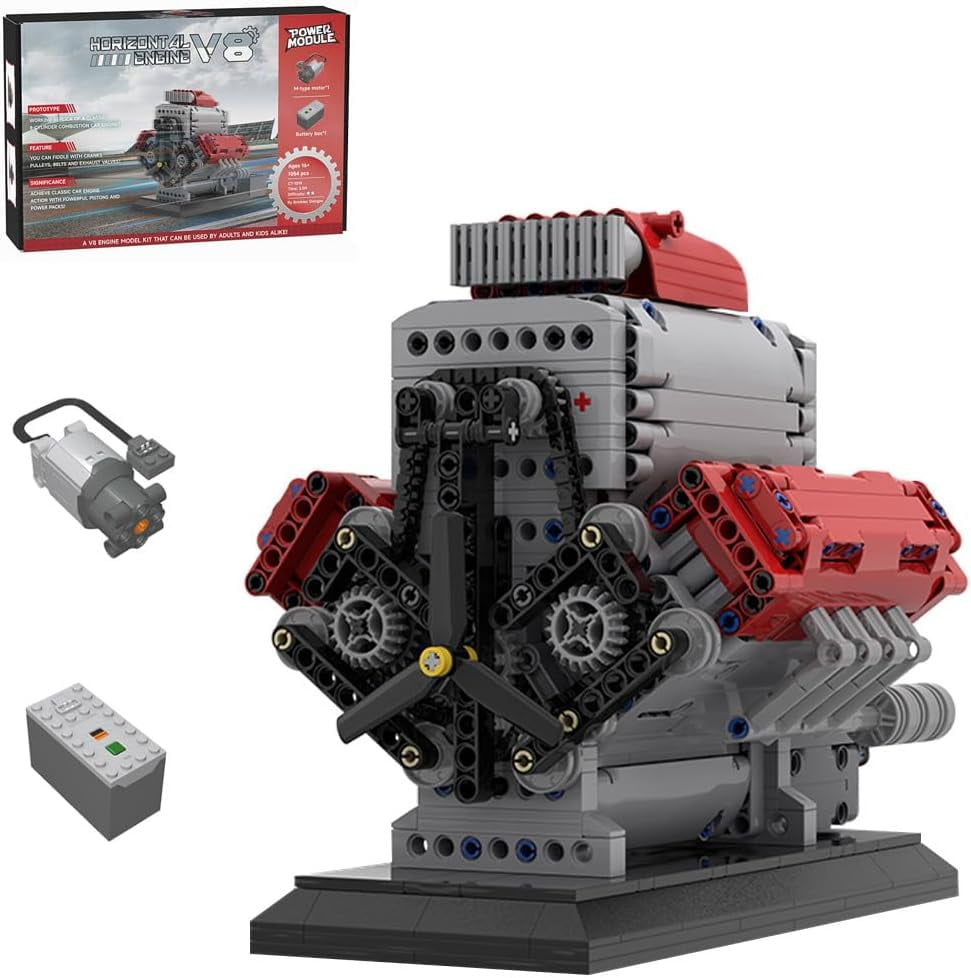 V8 Engine Model Kit That Works, 1054PCS Crossplane V8 Engine with ...