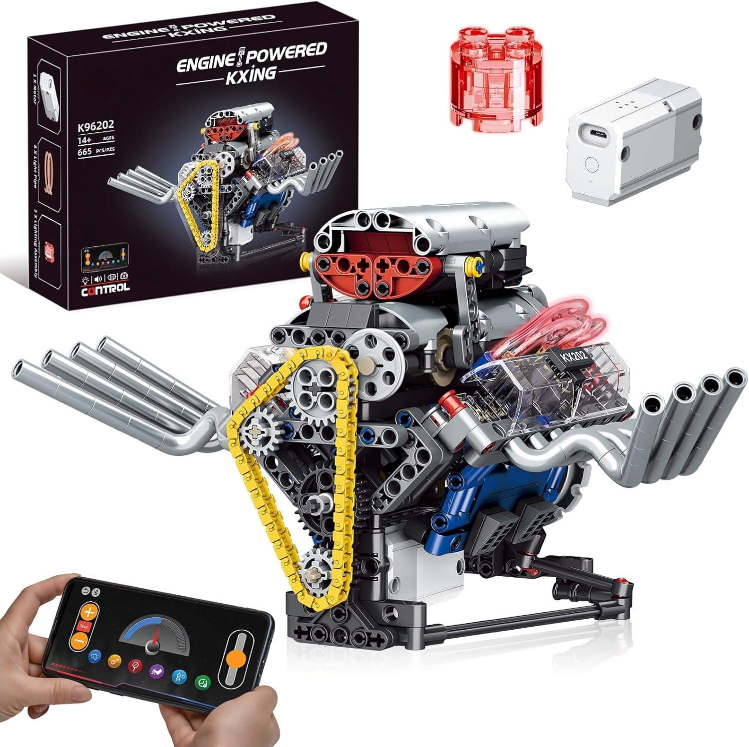 V8 Engine Model Kit That Works, APP Controlled Mini V8 Engine Building ...