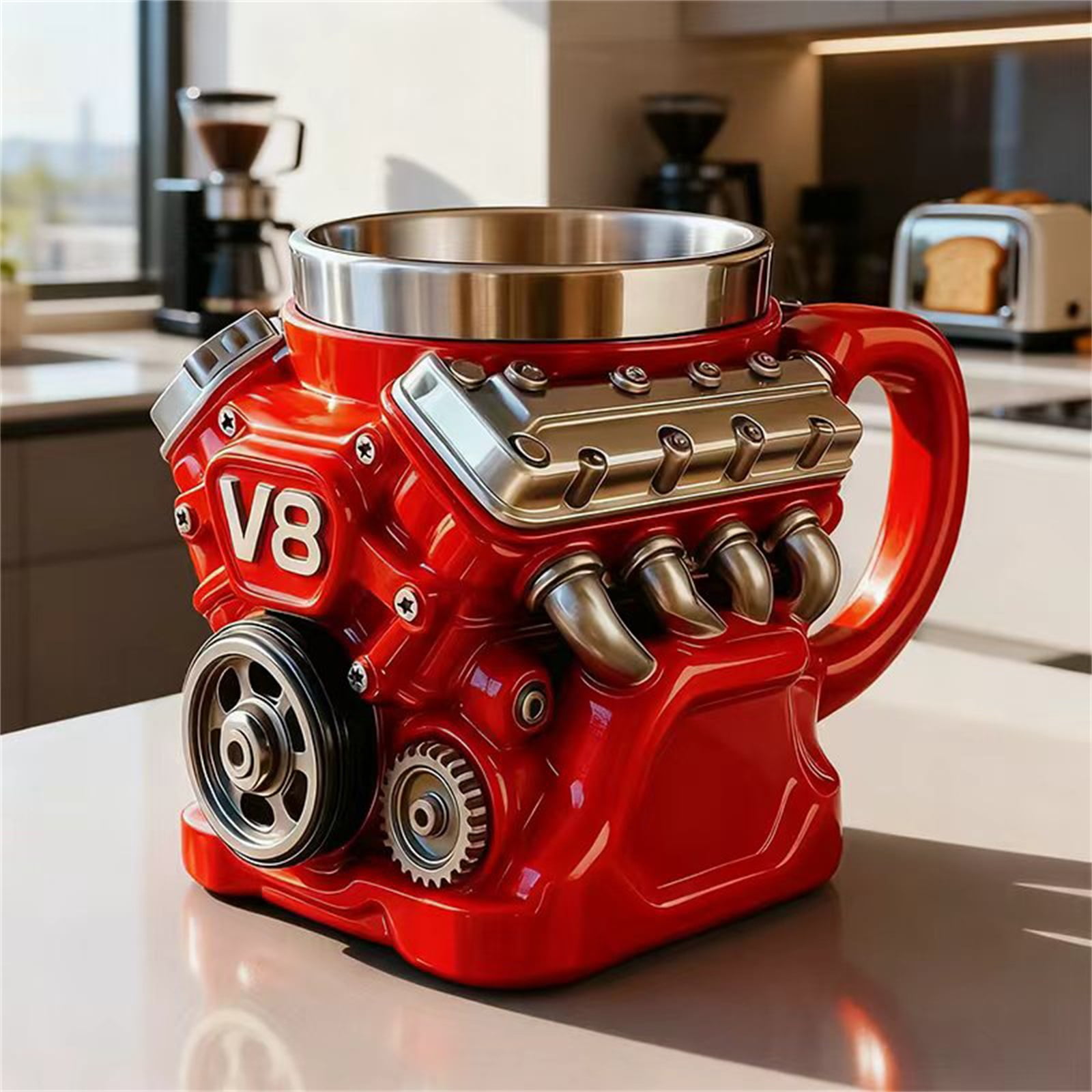 V8 Engine Mug, Personalized Engines Stainless Steel Cup, Retro Punk ...