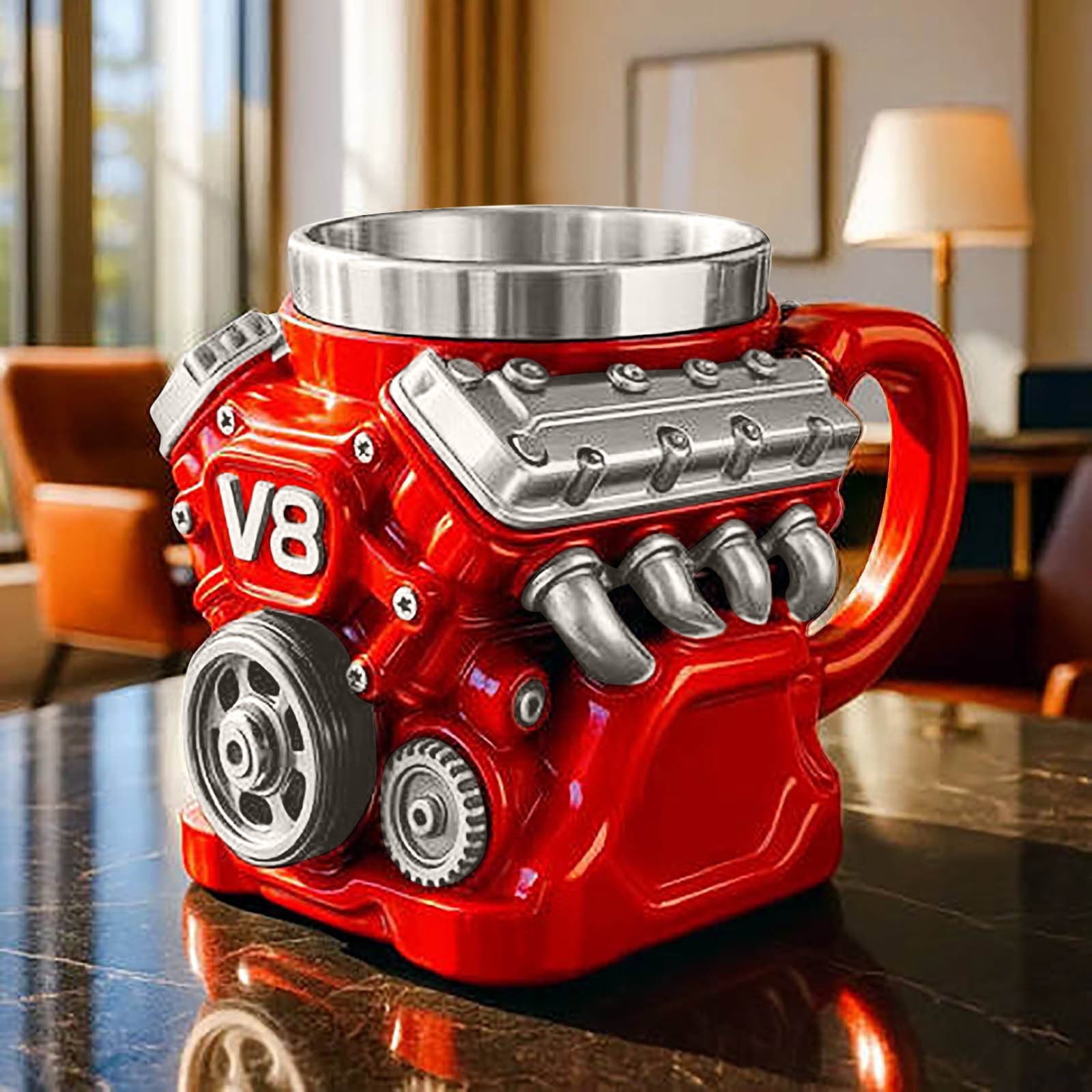 V8 Engine Mug, Personalized Engines Stainless Steel Cup, Retro Punk ...