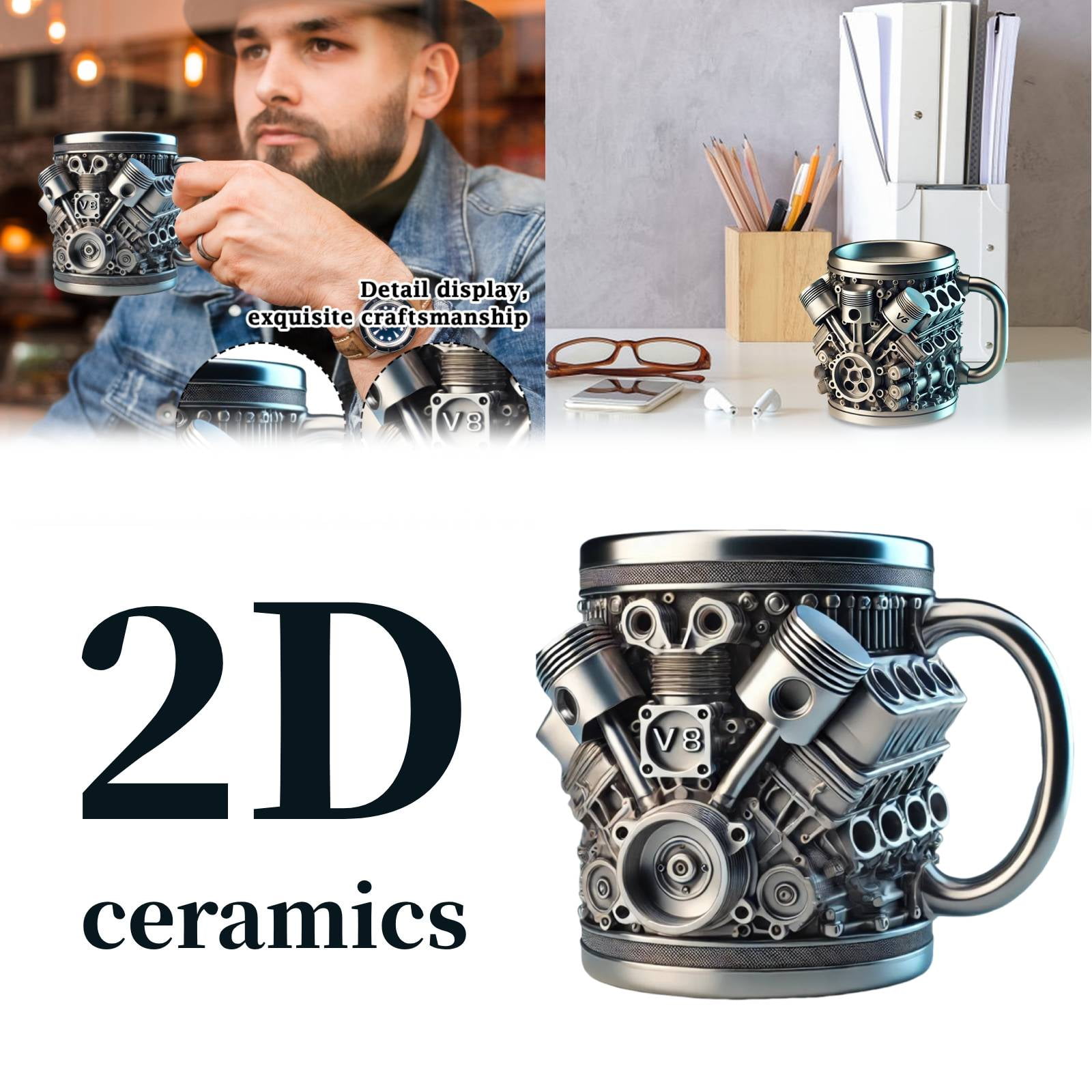 V8 Engines Stainless Steel Cup 2D Stainless Steel Cup 15OZ V6 Engine ...
