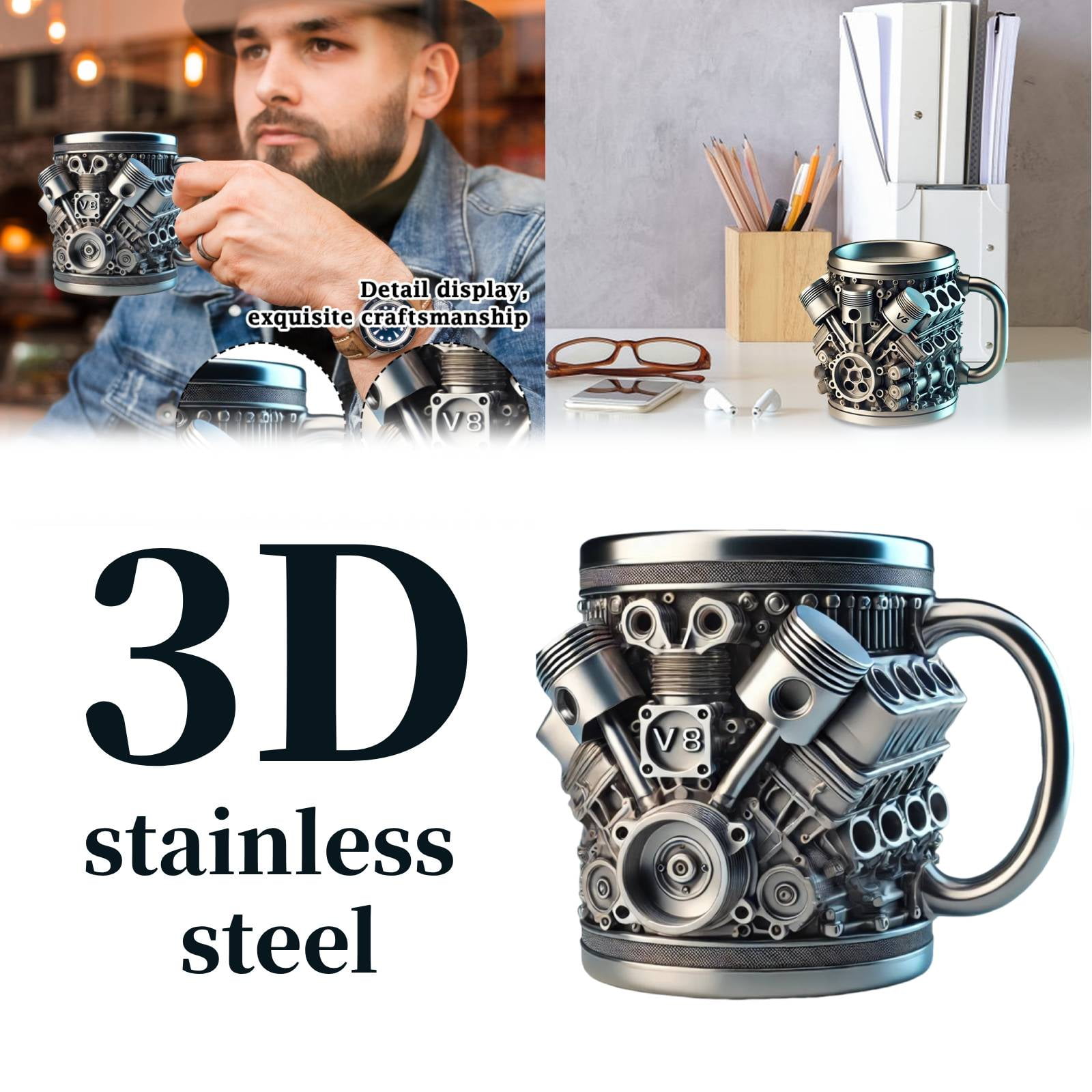 V8 Engines Stainless Steel Cup 3D Retro Punk Personalized V6 V8 Engines ...