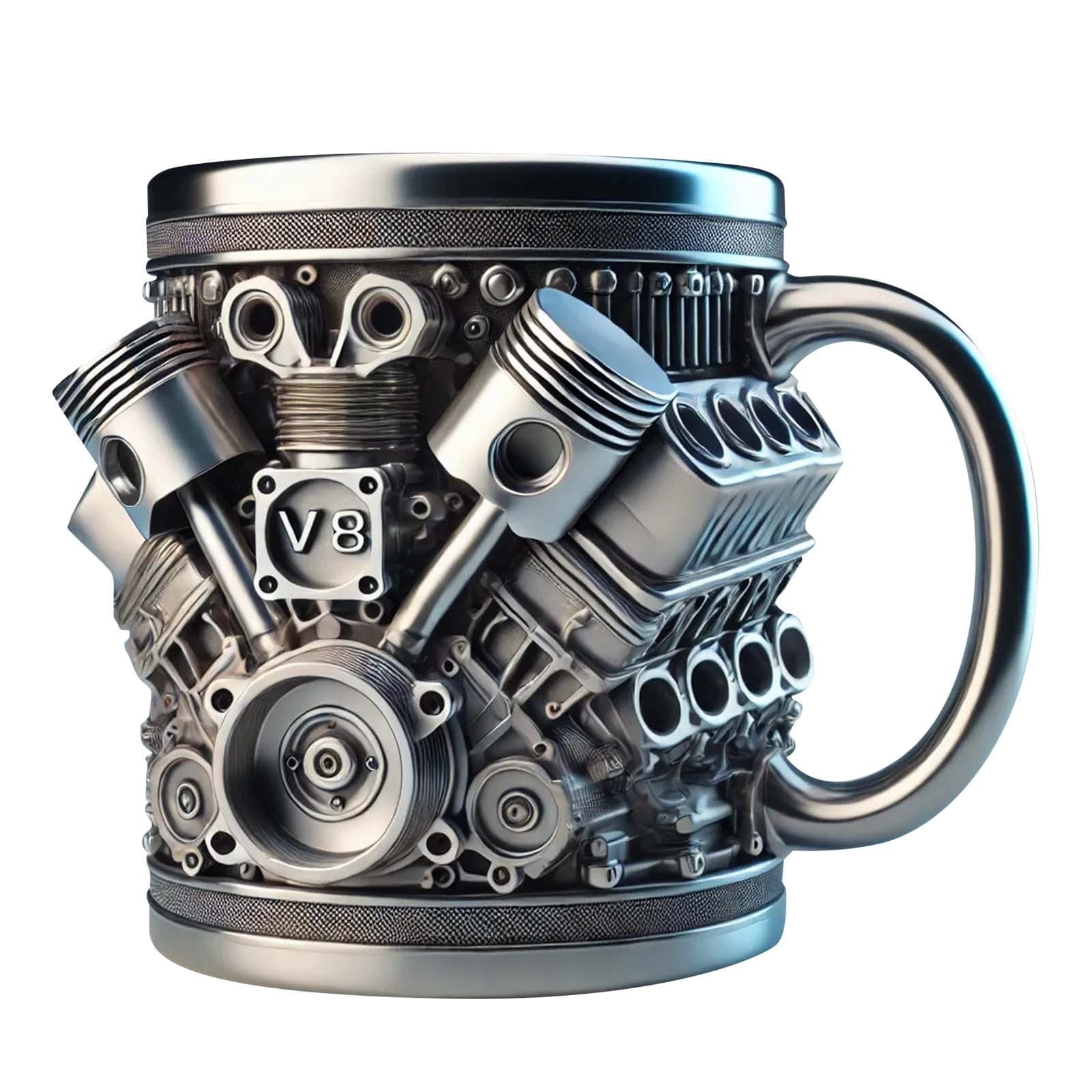V8 Engines Stainless Steel Cup, Personalized V Engines Stainless Steel Coffee Mug, V8 3D Engine ...