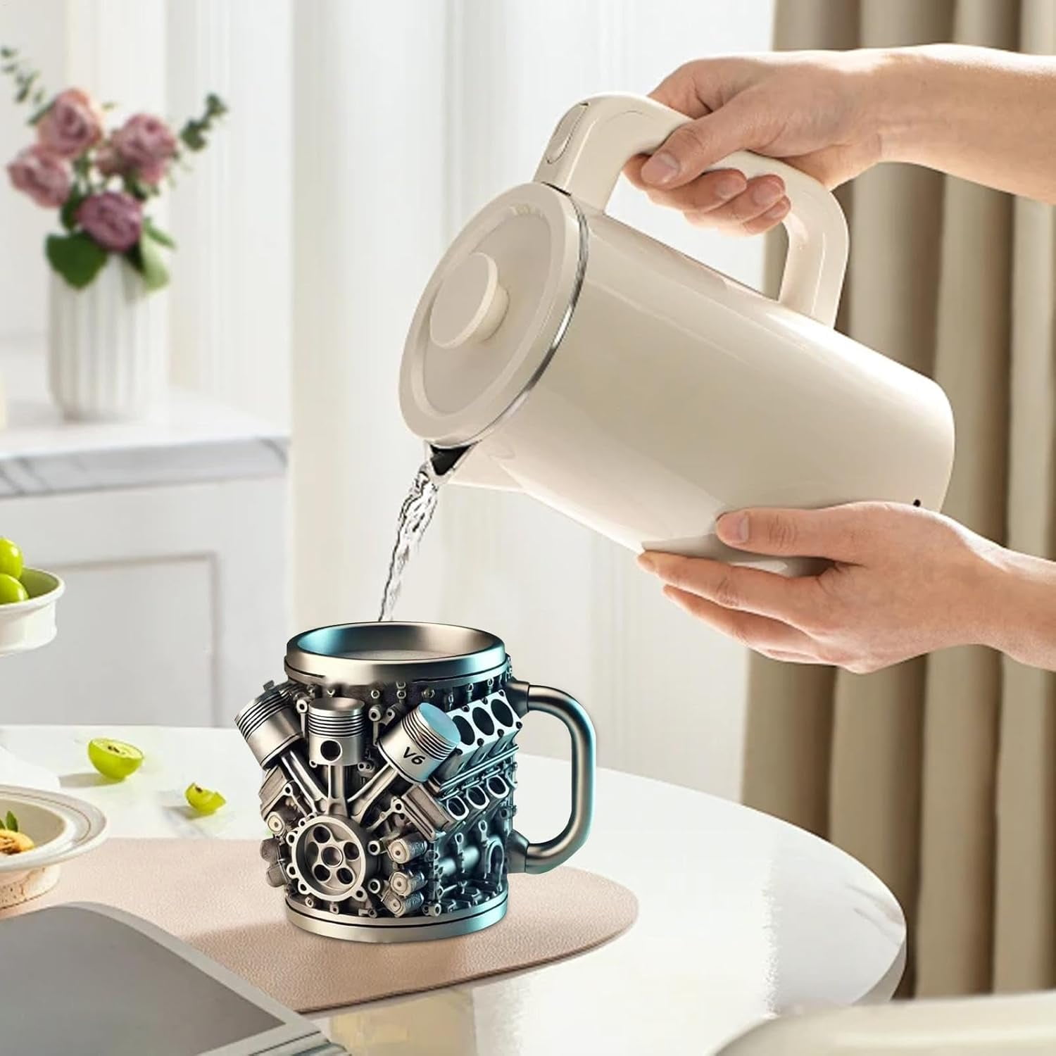 V8 Engines Stainless Steel Cup, Realistic V6 & V8 Engine Design ...