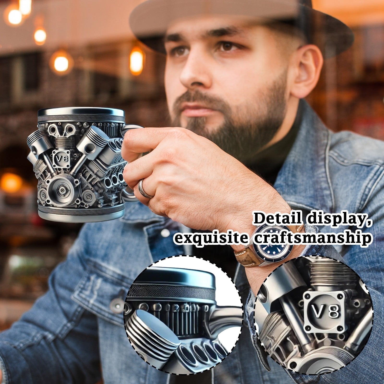 V6 Engines Stainless Steel Mug With Handle, 15oz Handcrafted Metal ...