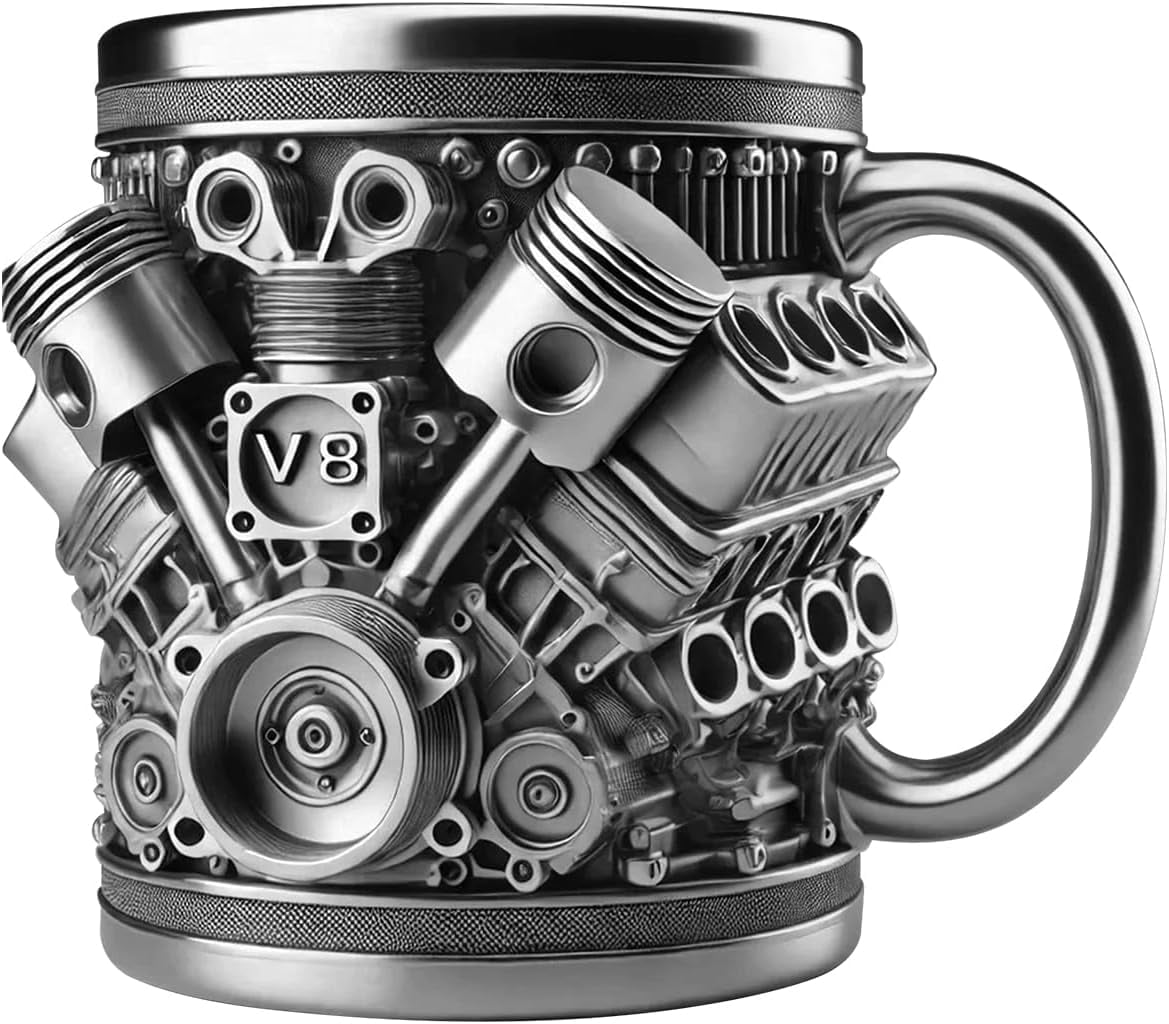 V8 Engines Stainless Steel Cup, V8 Engine Coffee Mug, 3D Engine Design ...