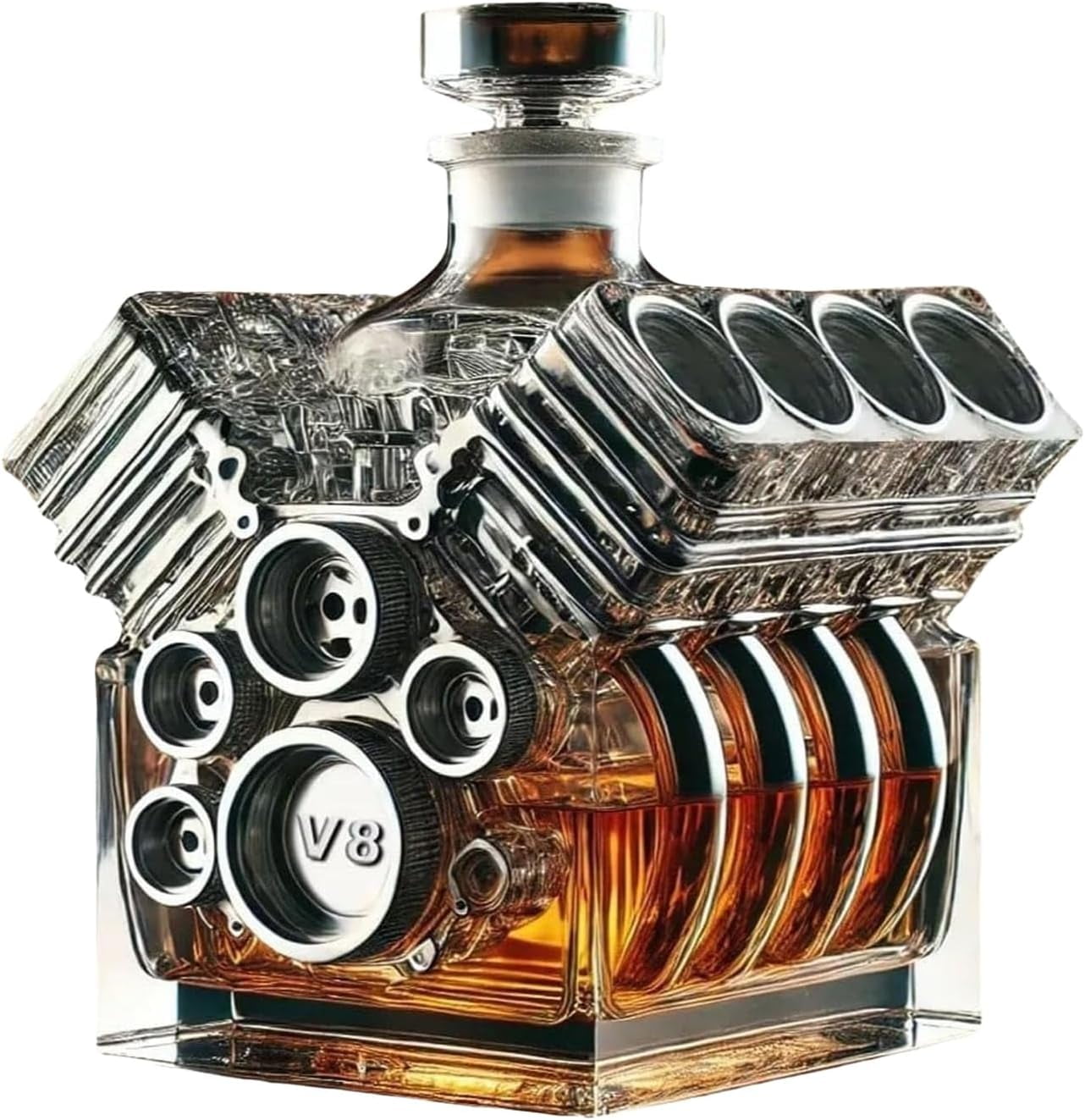 V8 Engines Whisky Bottle, Unique V8 Engine Wtyle Flask, Creative Engine Glass Decanter, Stylish ...