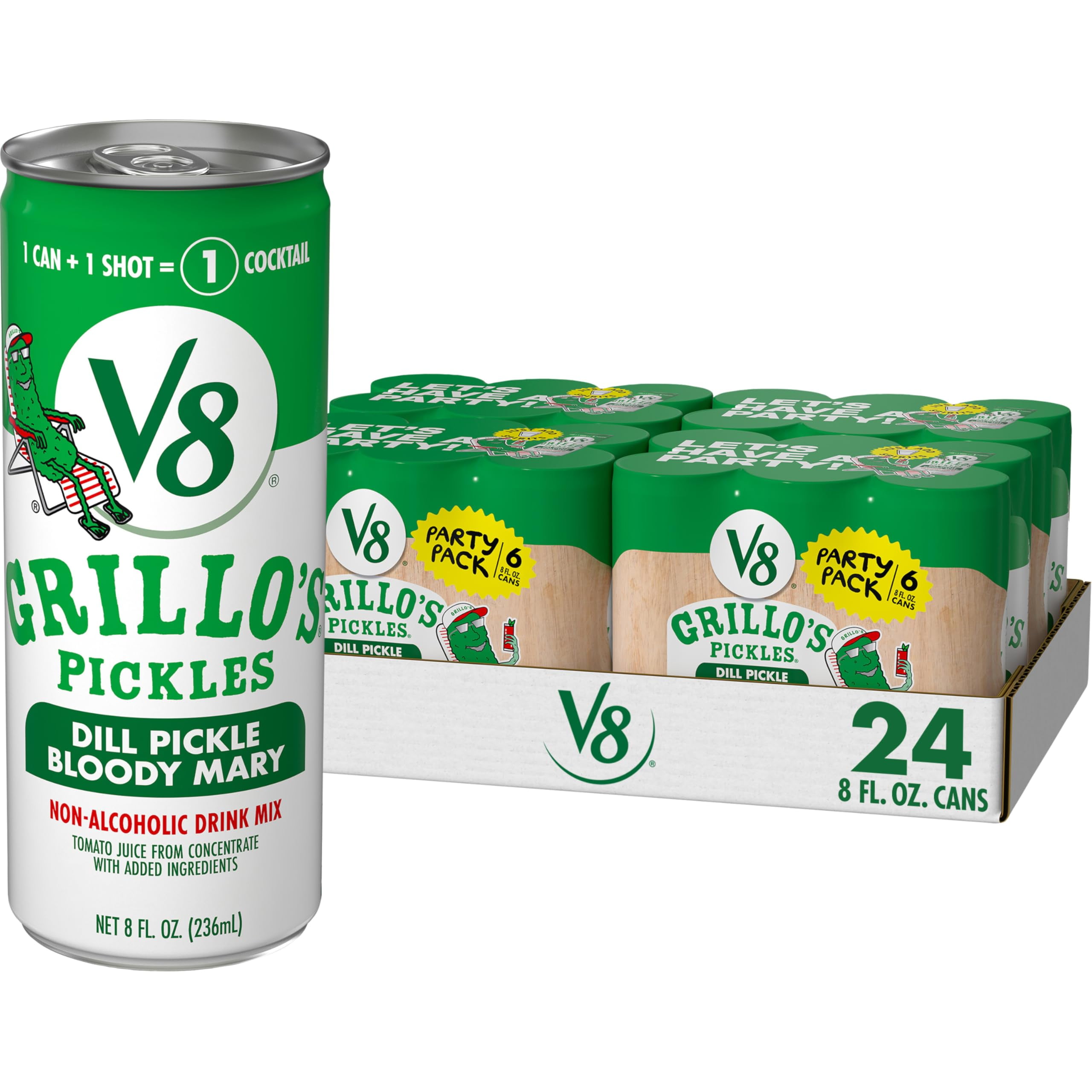 V8 Grillo's Pickles Dill Pickle Bloody Mary Mix, 8 fl oz Can (24 Pack ...