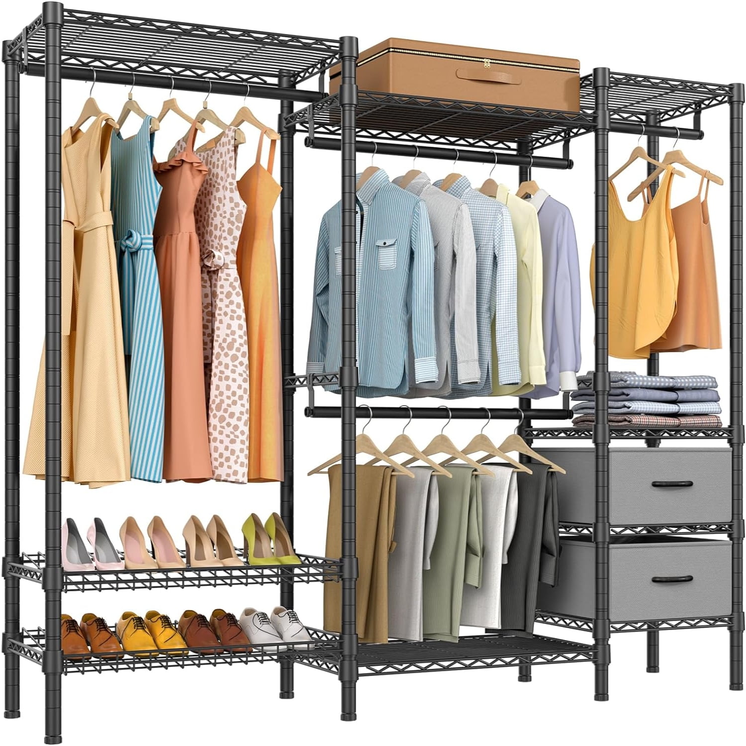 V8 Heavy Duty Garment Rack with Hanging Rod Shoe Rack and Adjustable ...
