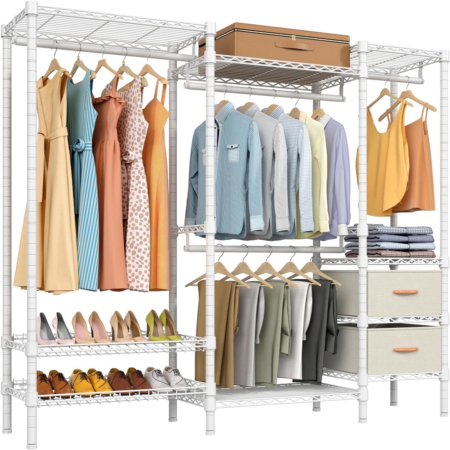 V8 Heavy Duty Garment Rack with Hanging Rod Shoe Rack and Adjustable ...