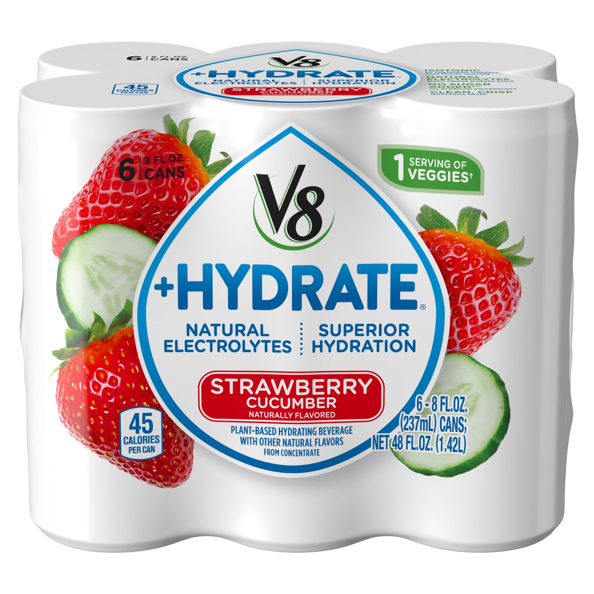 V8 +Hydrate Plant-Based Hydrating Beverage, Strawberry Cucumber, 8 oz ...