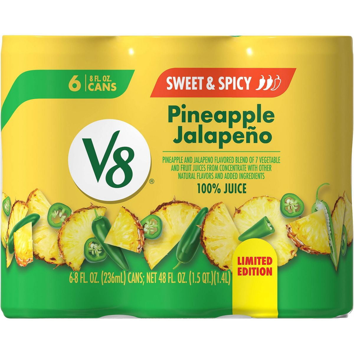 V8 Juice Spicy Pineapple Jalapeno Juice - 6pk/8 fl oz Cans - Pack of 2 - Walmart.com