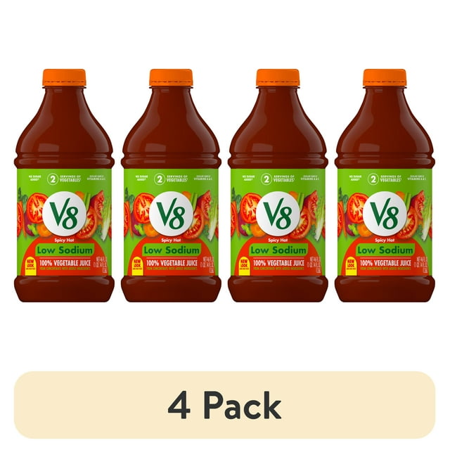 (4 pack) V8 Low Sodium Spicy Hot 100% Vegetable Juice, 46 fl oz Bottle ...