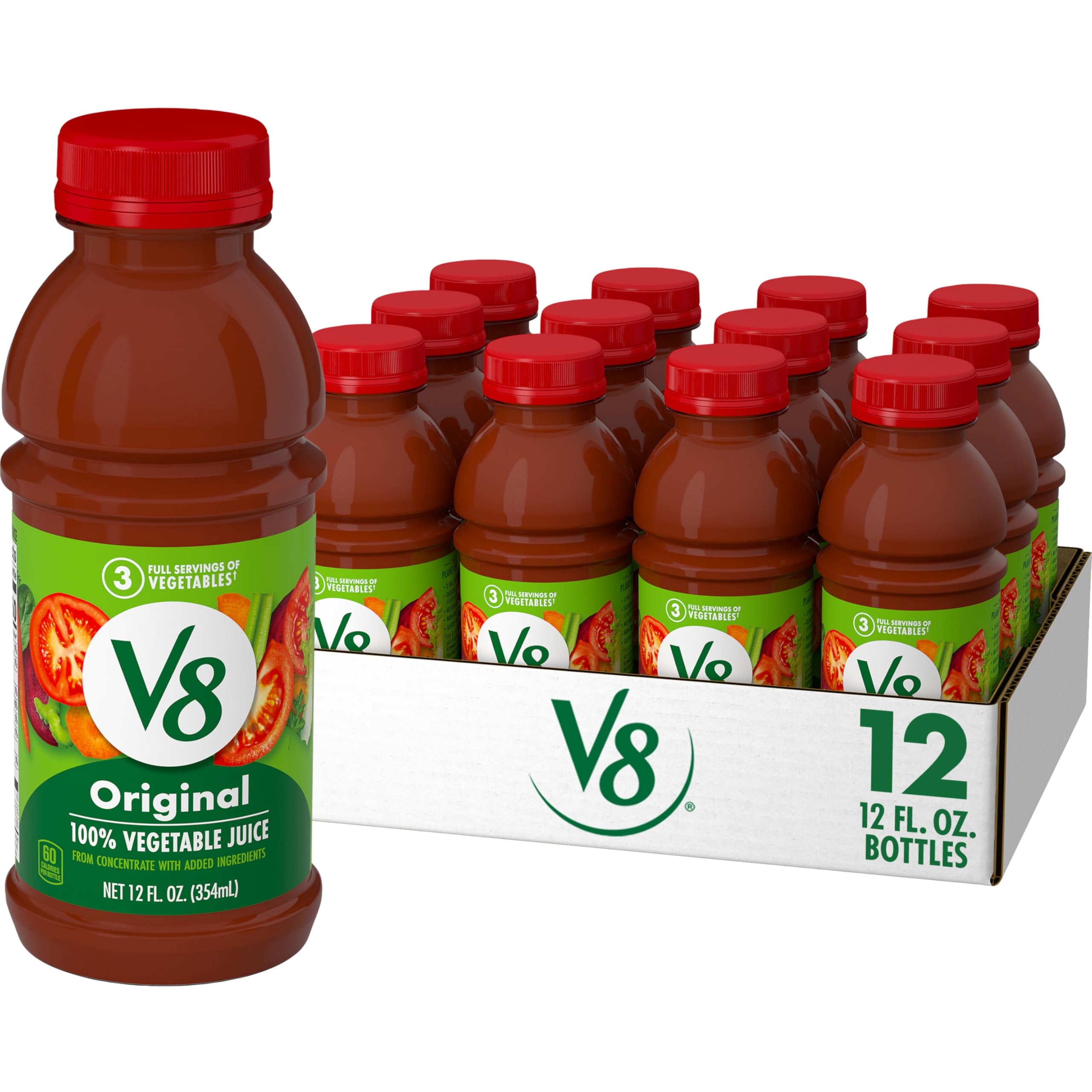 V8 Original 100% Vegetable Juice, 12 Fl Oz Bottle (12 Pack) Packaing ...