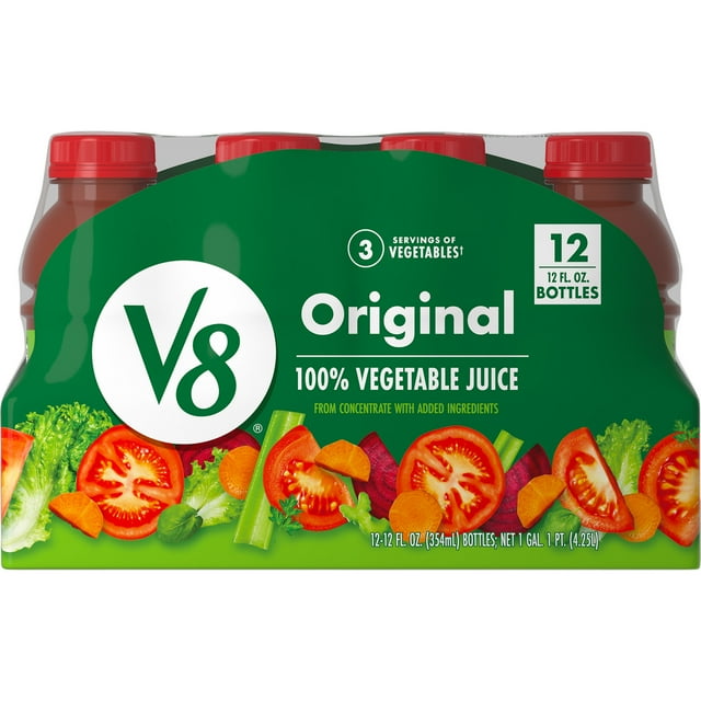 V8 Original 100% Vegetable Juice, 12 fl oz Bottle, 12 Count - Walmart.com