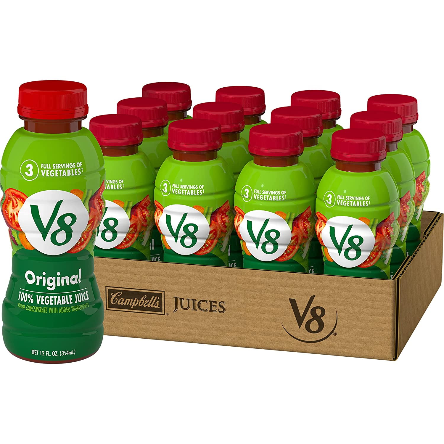 V8 Original 100% Vegetable Juice, Vegetable Blend with Tomato Juice, 12 ...