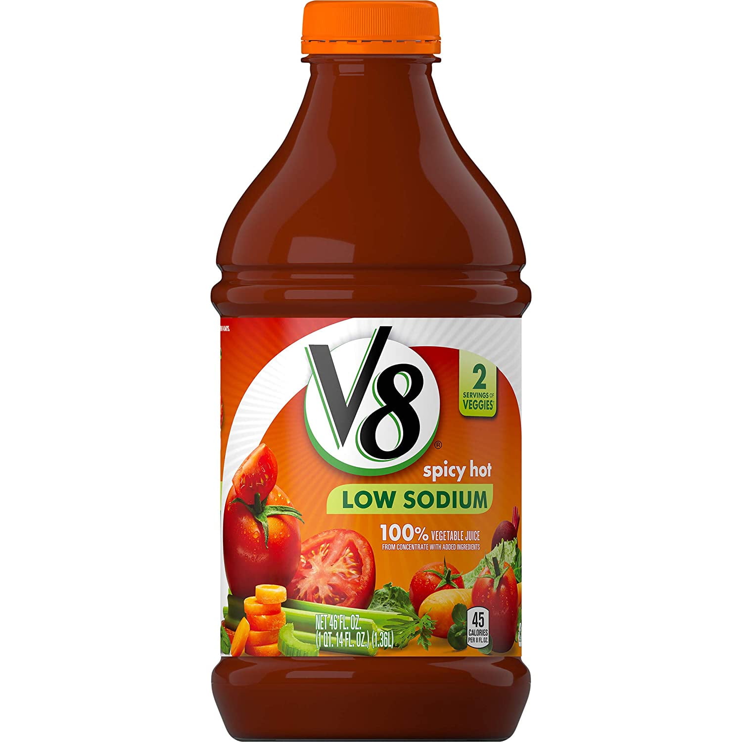 V8 Low Sodium Spicy Hot 100% Veggie Juice, Reduced Salt, Tomato Blend ...