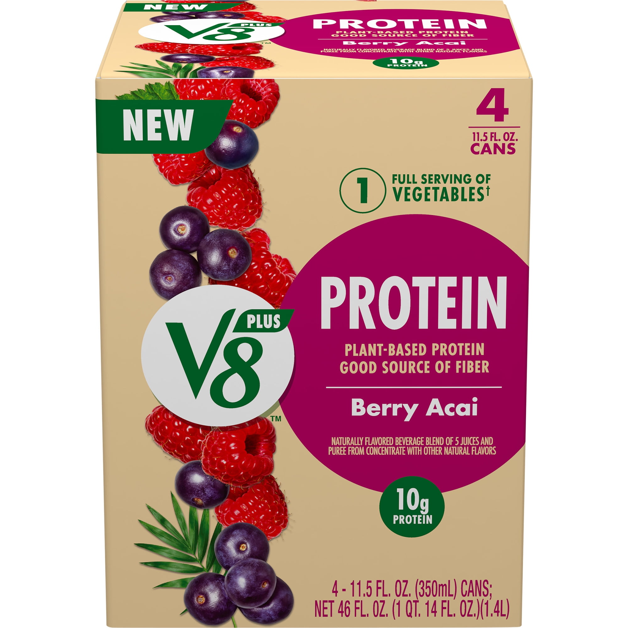 V8 +Protein Berry Acai Flavored Protein Drink 11.5 FL OZ Can (Pack of 4 ...