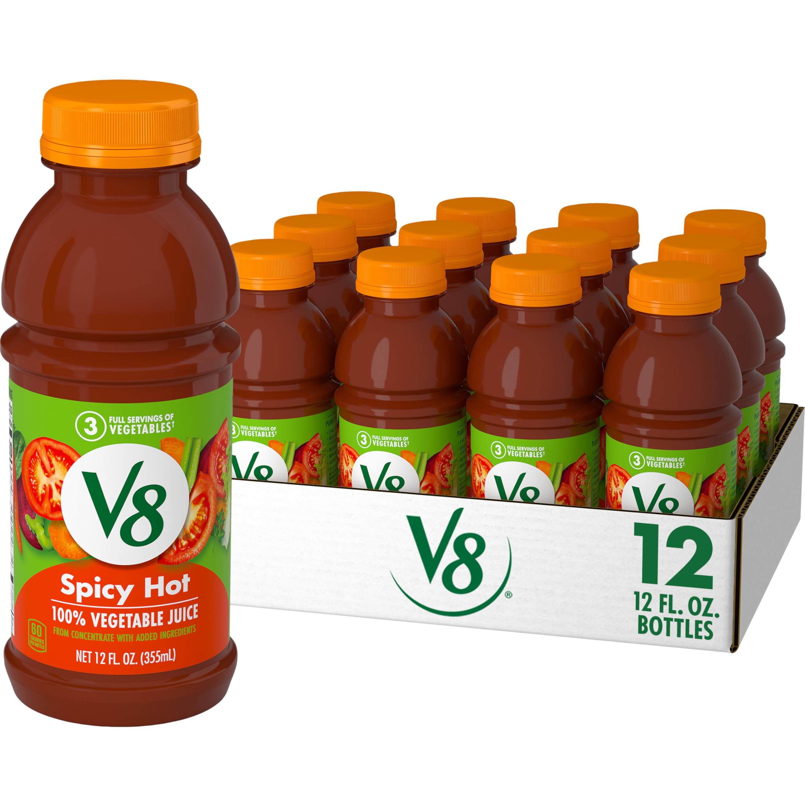 V8 Spicy Hot 100% Vegetable Juice, 12 fl oz Bottle (12 Pack) - Walmart.com