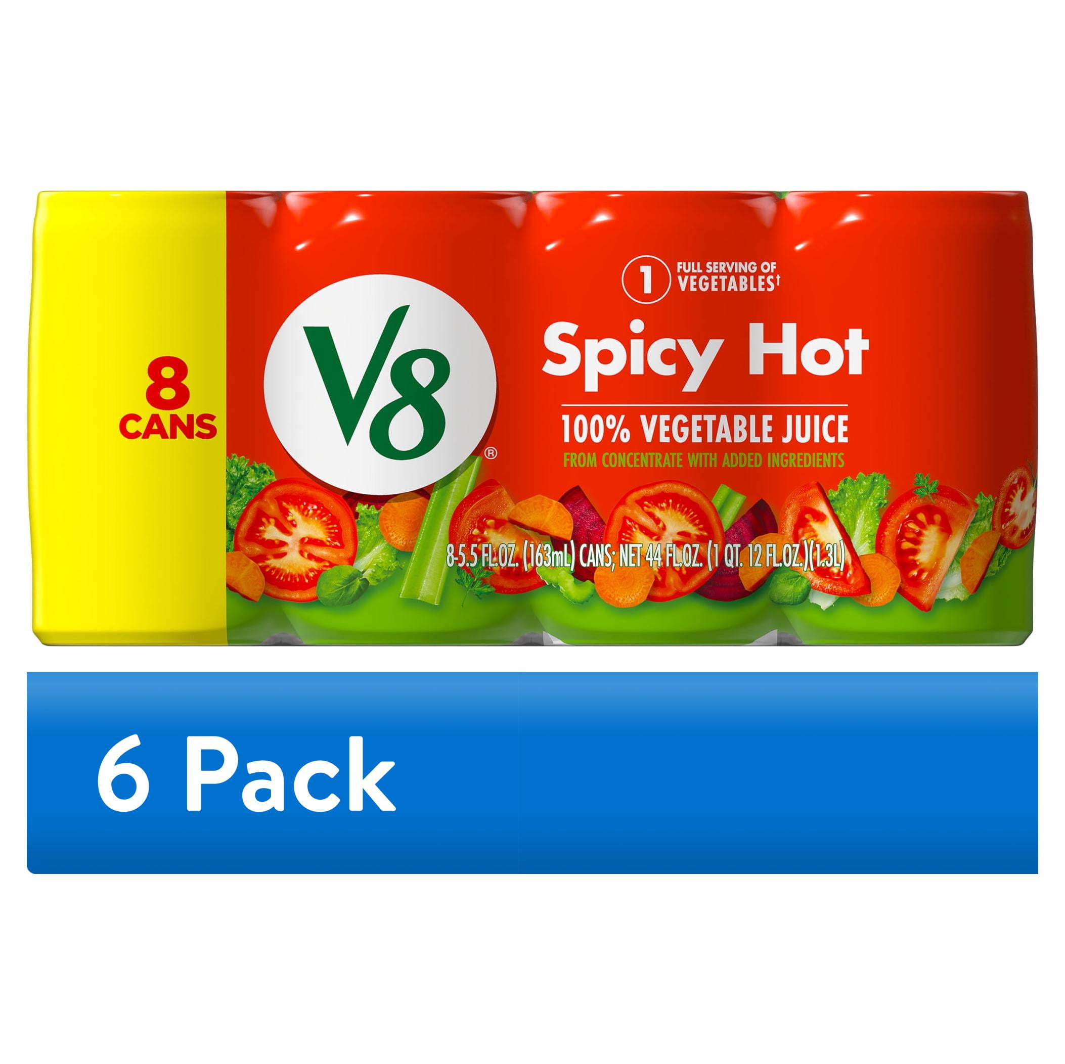 (6 pack) V8 Spicy Hot 100% Vegetable Juice, 5.5 fl oz Can, 8 Count ...