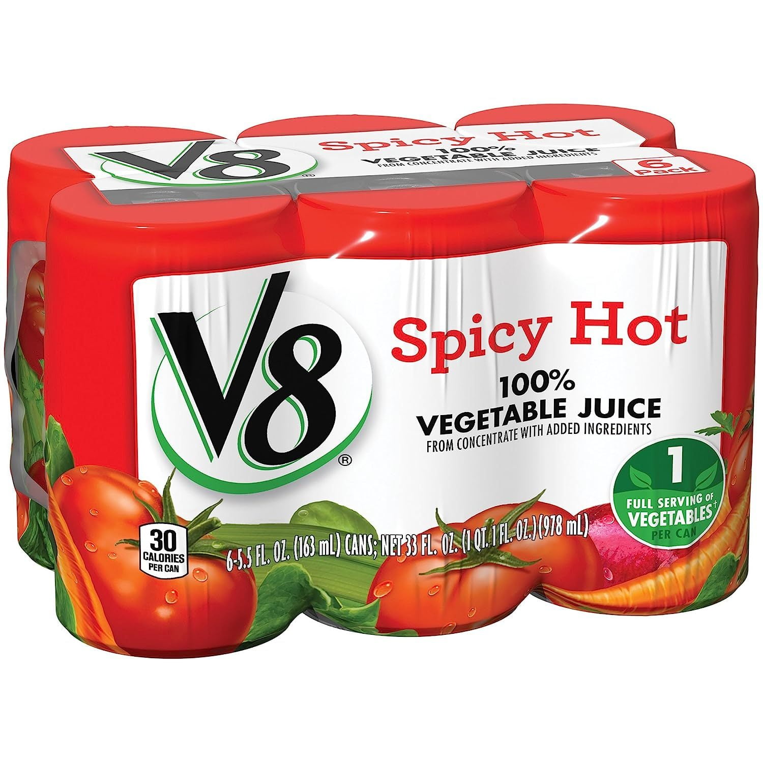 V8 Spicy Hot Tomato Veggie Juice Multipack, 100% Vegetable, 5.5oz (Pack ...