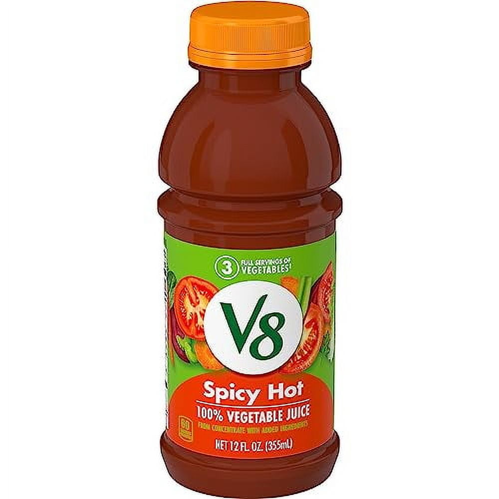 V8 Juice Spicy Hot Vegetable Juice 12 oz Case of 12 with garden ...