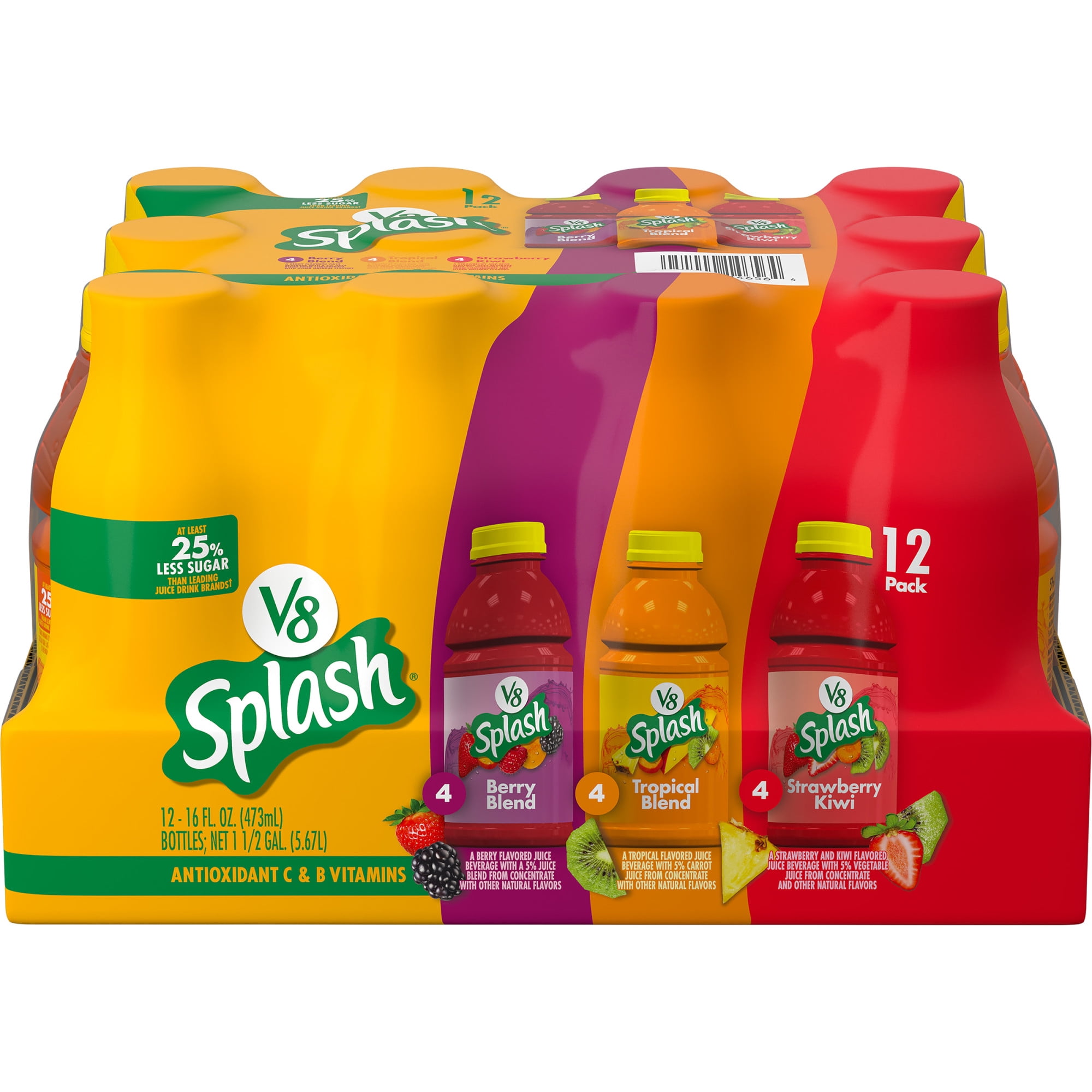 V8 Splash Variety Pack, Berry Blend, Tropical Blend, Strawberry Kiwi Juice, 16 Fl oz, 12 Count ...