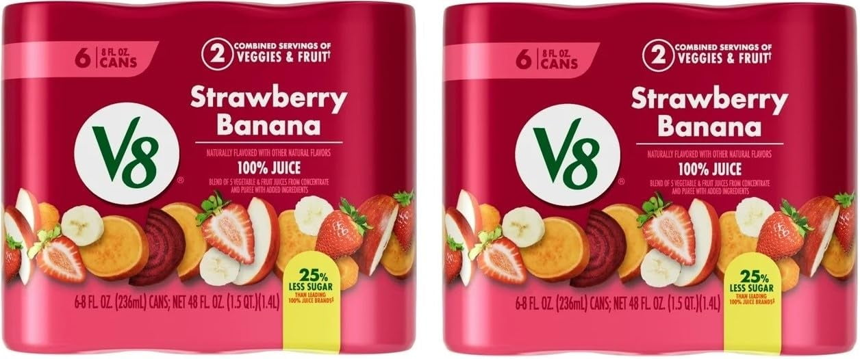 V8 Strawberry Banana 100% Fruit and Vegetable Juice, 8 fl oz Can (2 ...