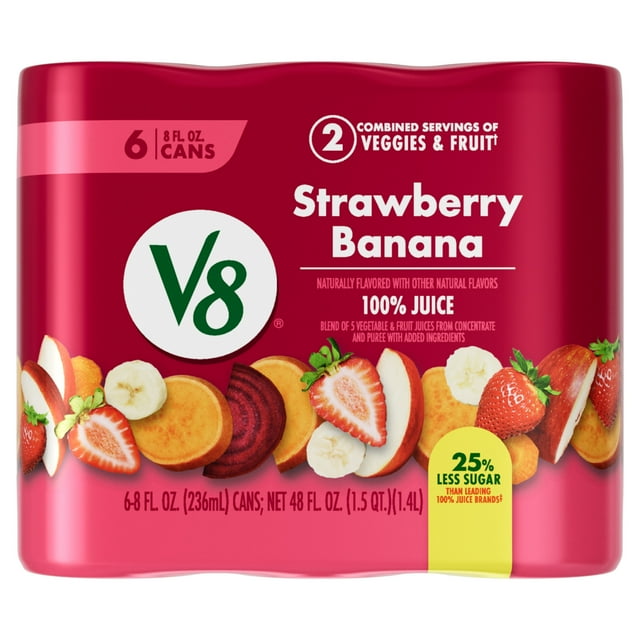 V8 Strawberry Banana Blends Juice, 100% Fruit & Veg, 8 fl oz Can, 6 Ct ...