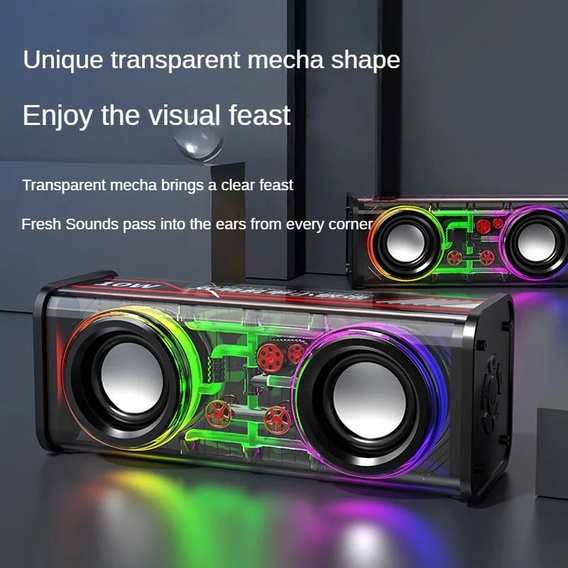V8 Transparent Mecha Speakers Bluetooth 5.0 Wireless Double Bass ...