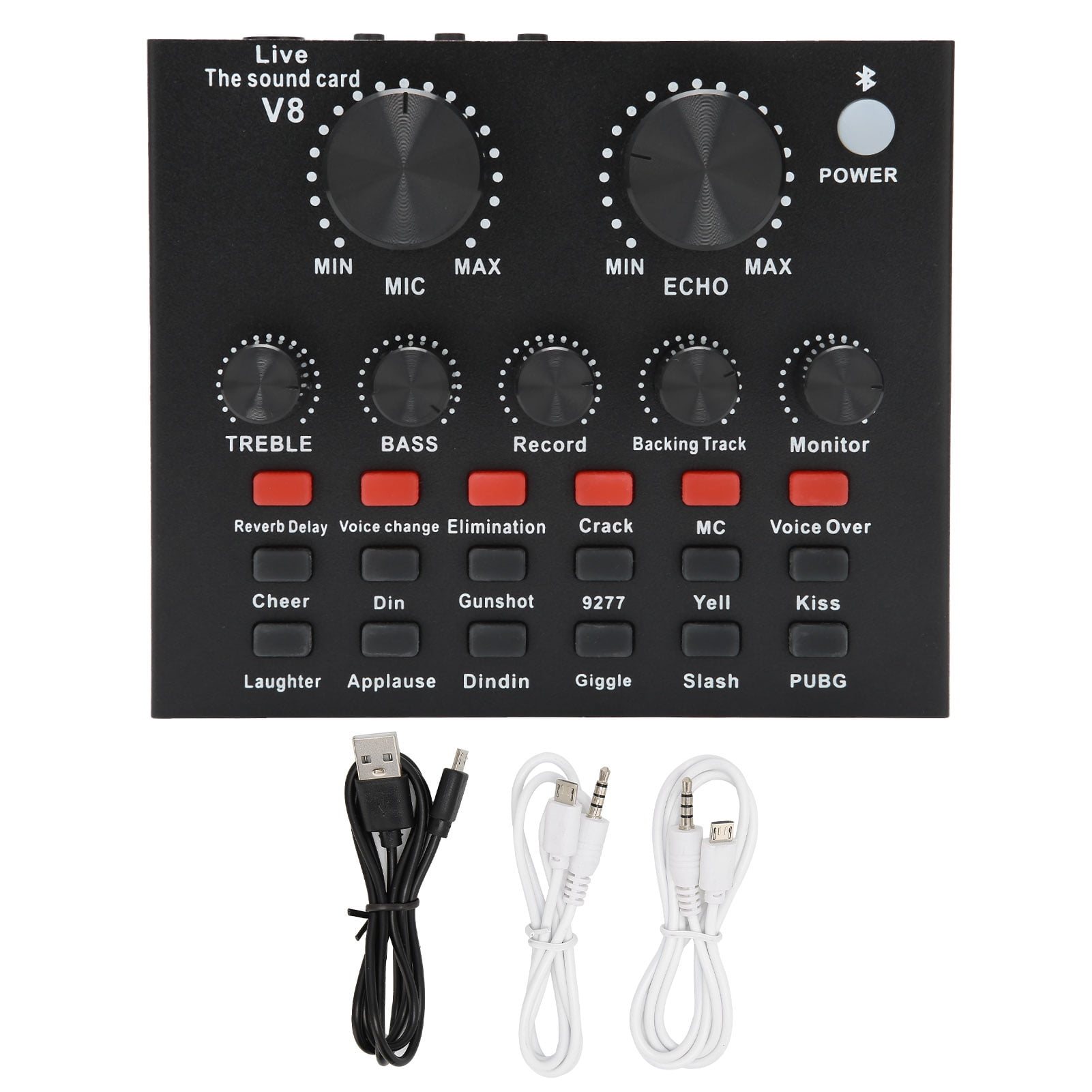 V8 Voice Sound Card Reverberation 2‑Channels Multiple Sound Effects Live Voice Changing Audio ...