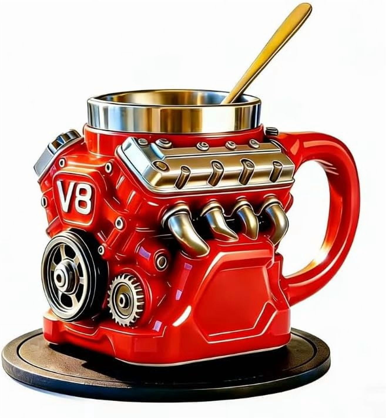 V8 engine coffee mug，Retro Engine Coffee Mug，V8 Engines Stainless Steel Cup，Comes with spoons ...