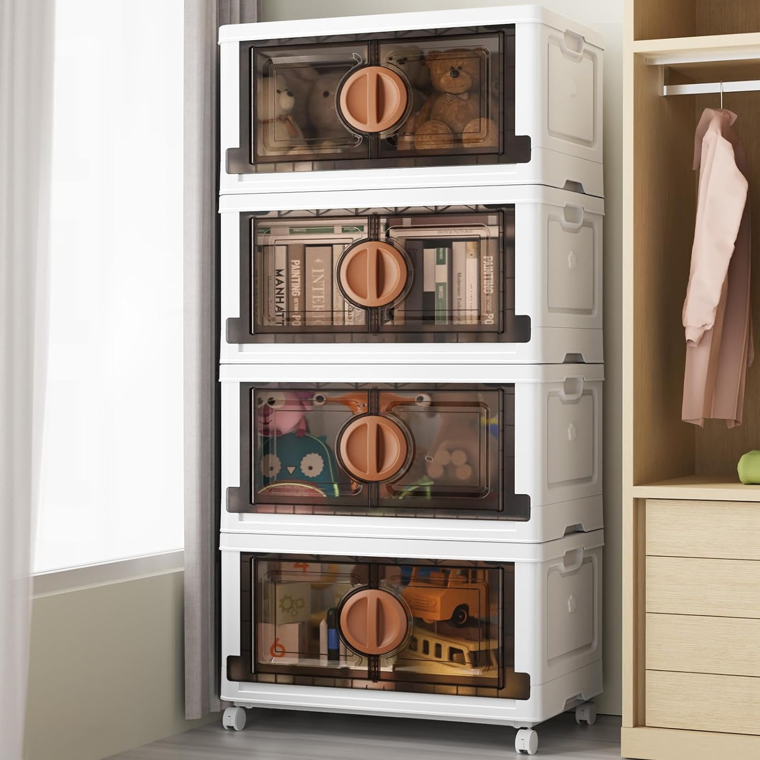 V9 112Gal Storage Bins with Lids, Stackable Collapsible Storage Bins with Wheels, Closet ...