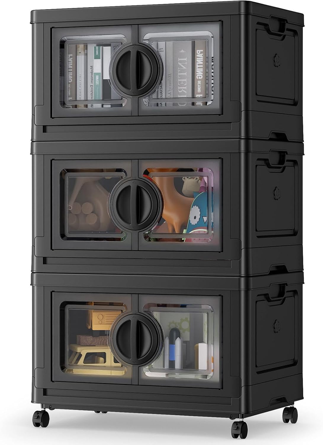 V9 112QT Plastic Storage Bins with Lids, Stackable Collapsible Storage Bins with Wheels, Closet ...