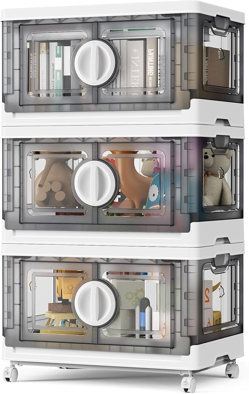 V9 112QT Plastic Storage Bins with Lids, Stackable Collapsible Storage ...