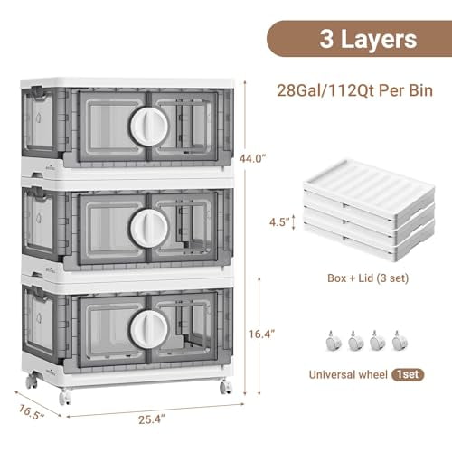 V9 112QT Plastic Storage Bins with Lids, Stackable Collapsible Storage ...