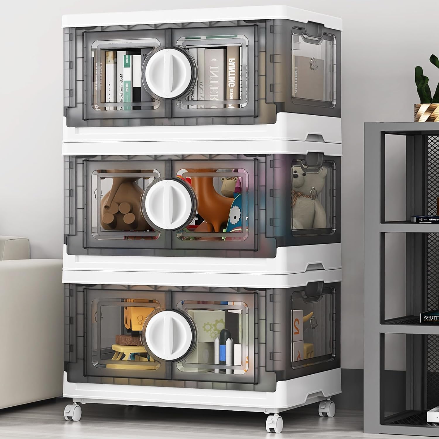 V9 84Gal Storage Bins with Lids, Stackable Collapsible Storage Bins ...