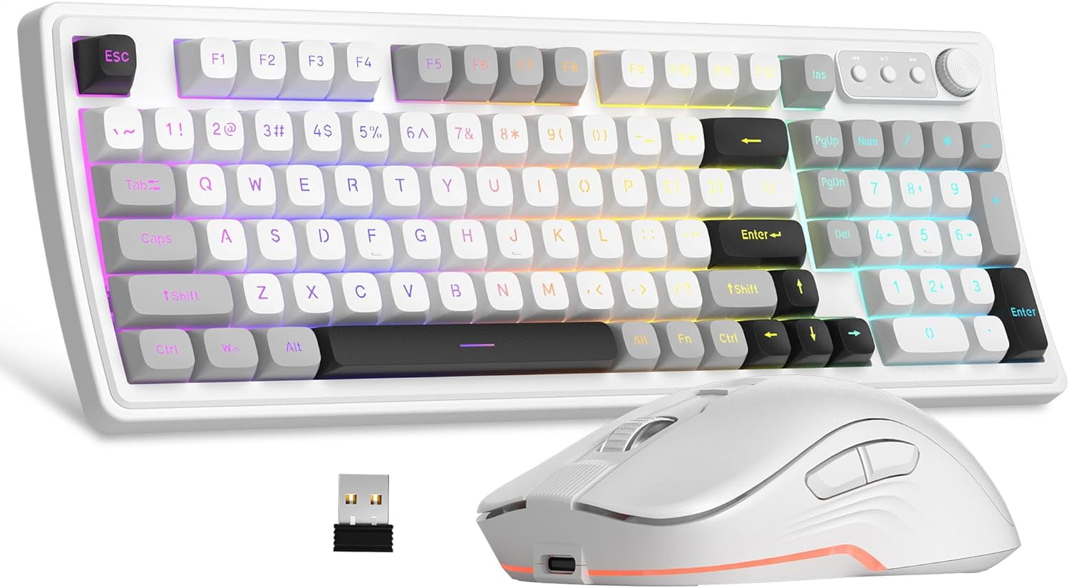 V990 Creamy Wireless Keyboard and Mouse Combo, 99 Keys RGB Backlit ...