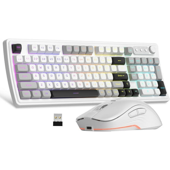 V990 Creamy Wireless Keyboard and Mouse Combo, 99 Keys RGB Backlit ...