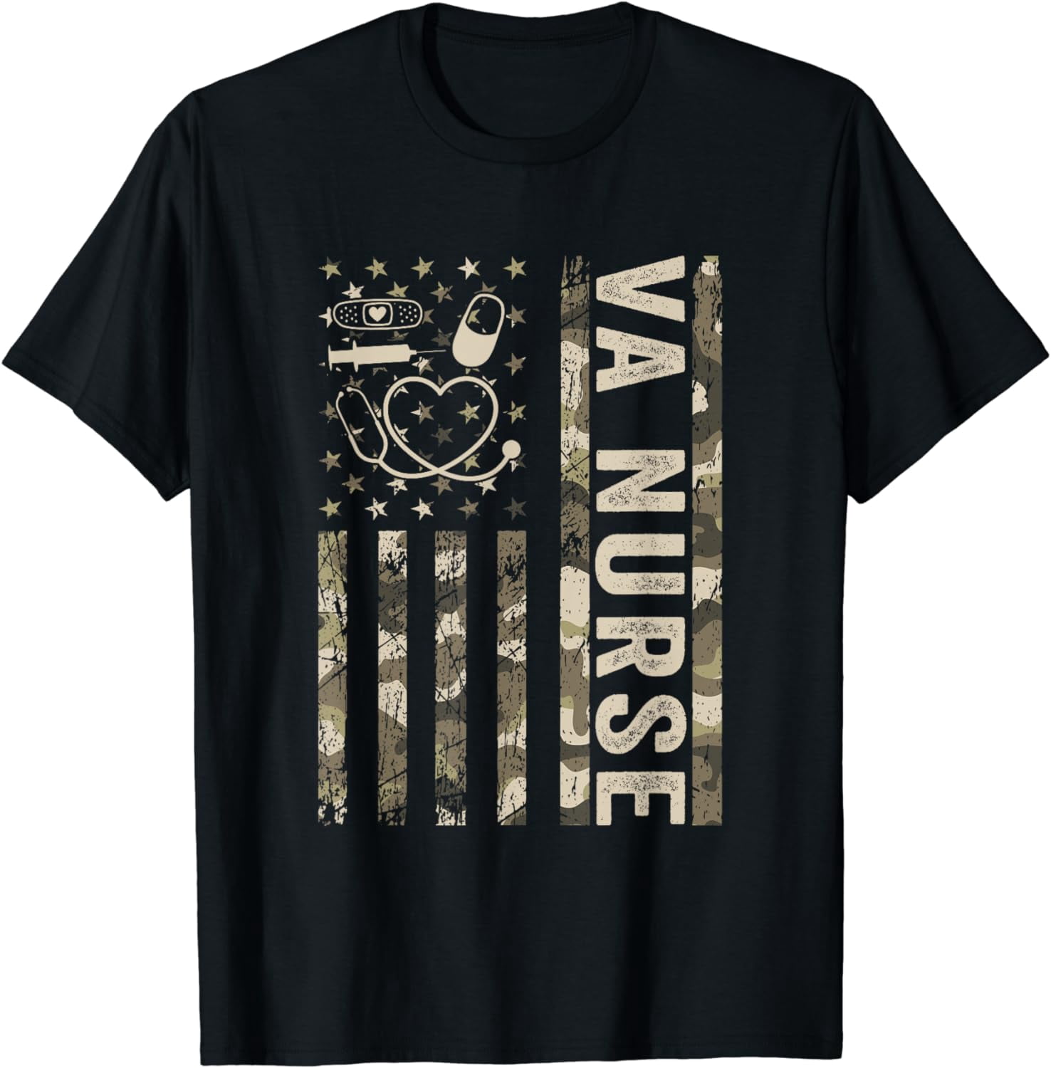 VA Nurse Camouflage Patriotic US Flag Nurse Life Nurse Week T-Shirt ...