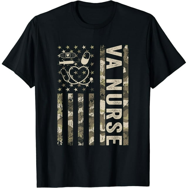 VA Nurse Camouflage Patriotic US Flag Nurse Life Nurse Week T-Shirt ...