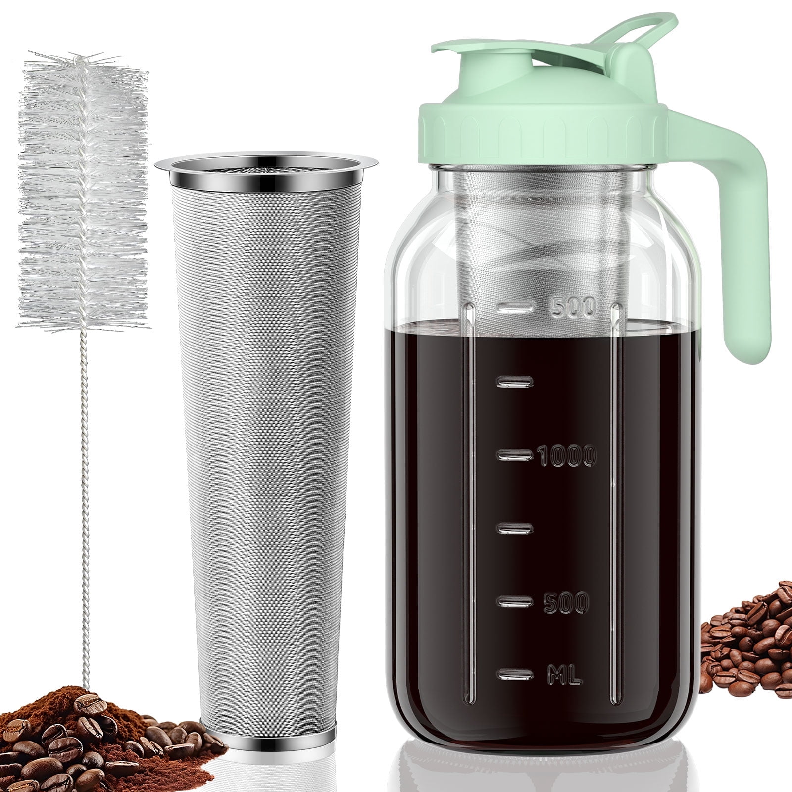 VA1KENE Cold Brew Coffee Maker 64oz Mason Jar Pitcher with Stainless ...