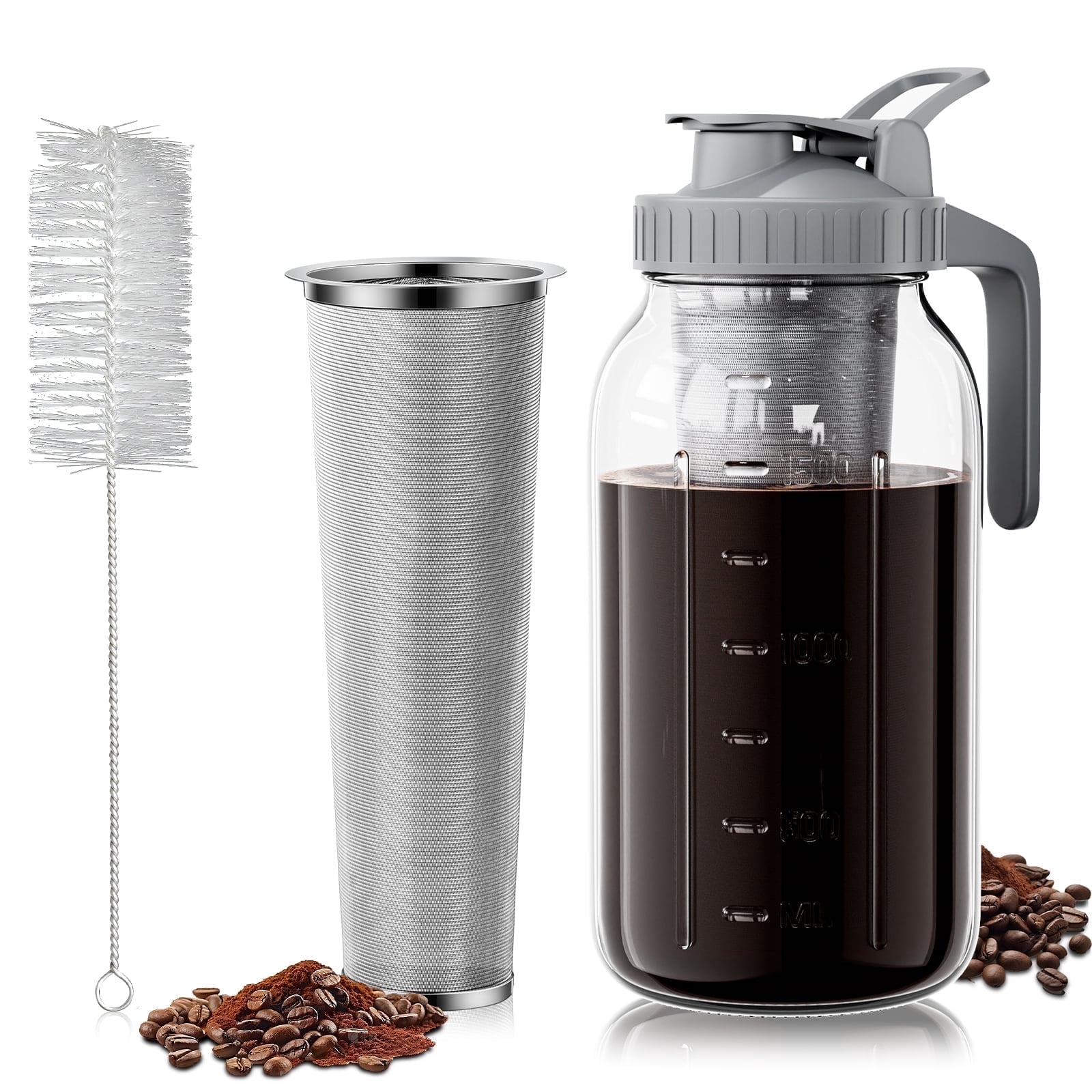 VA1KENE 64oz Cold Brew Coffee Maker, Mason Jar Pitcher with Lid for ...