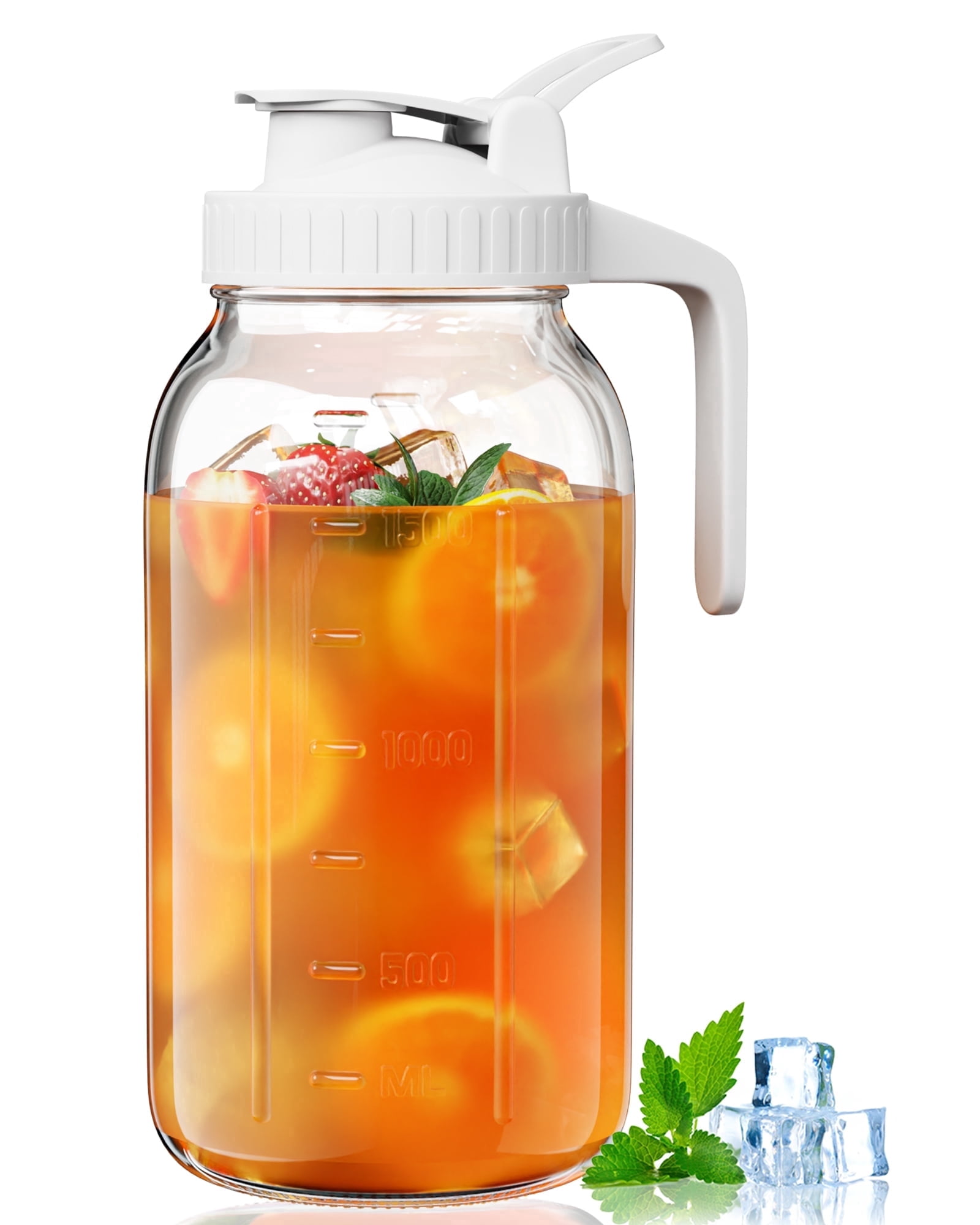 VA1KENE Glass Pitcher 64 oz Mason Jar Pitcher with Lid and Spout ...