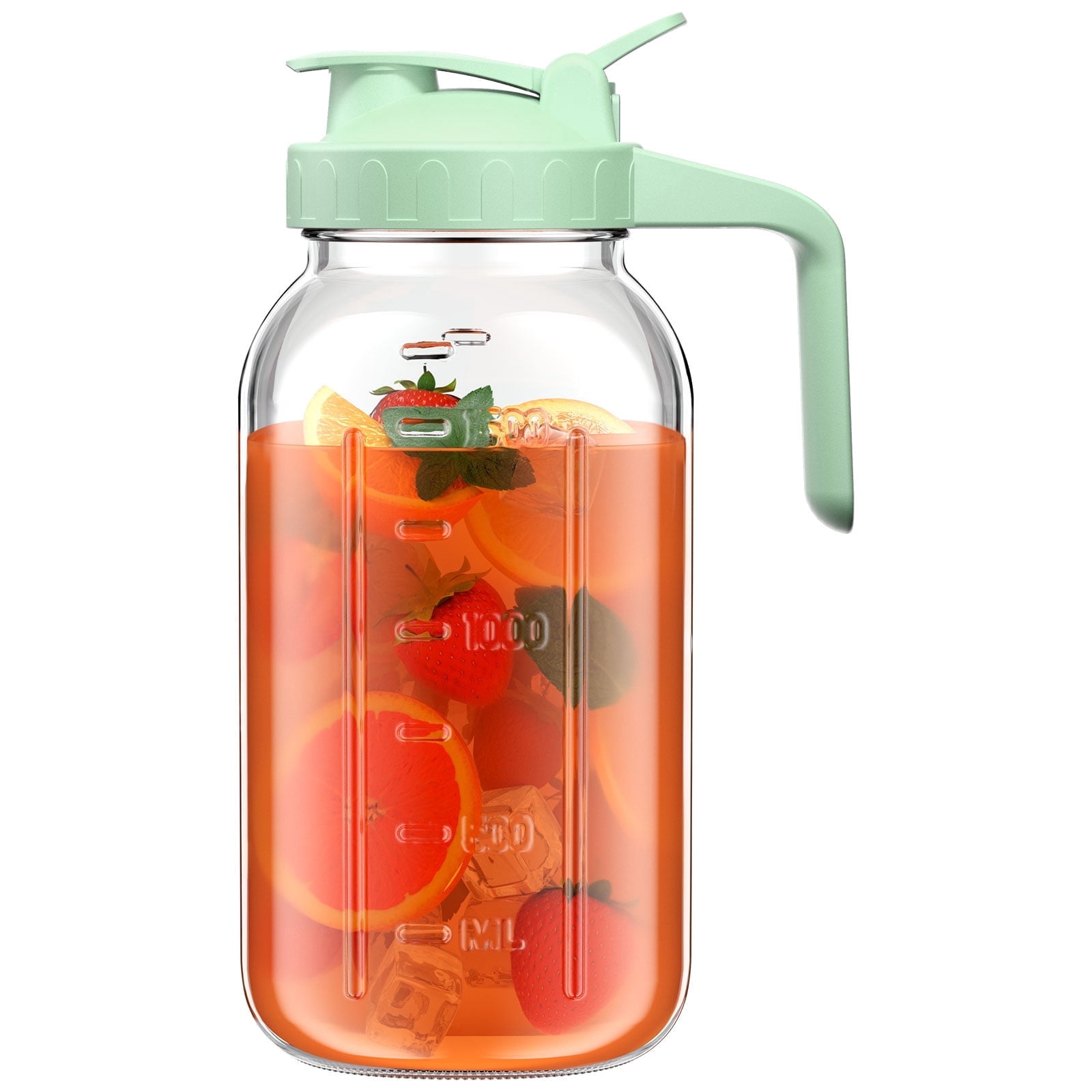 VA1KENE Glass Pitcher with Lid and Pour Spout 64 oz Mason Jar Pitcher ...