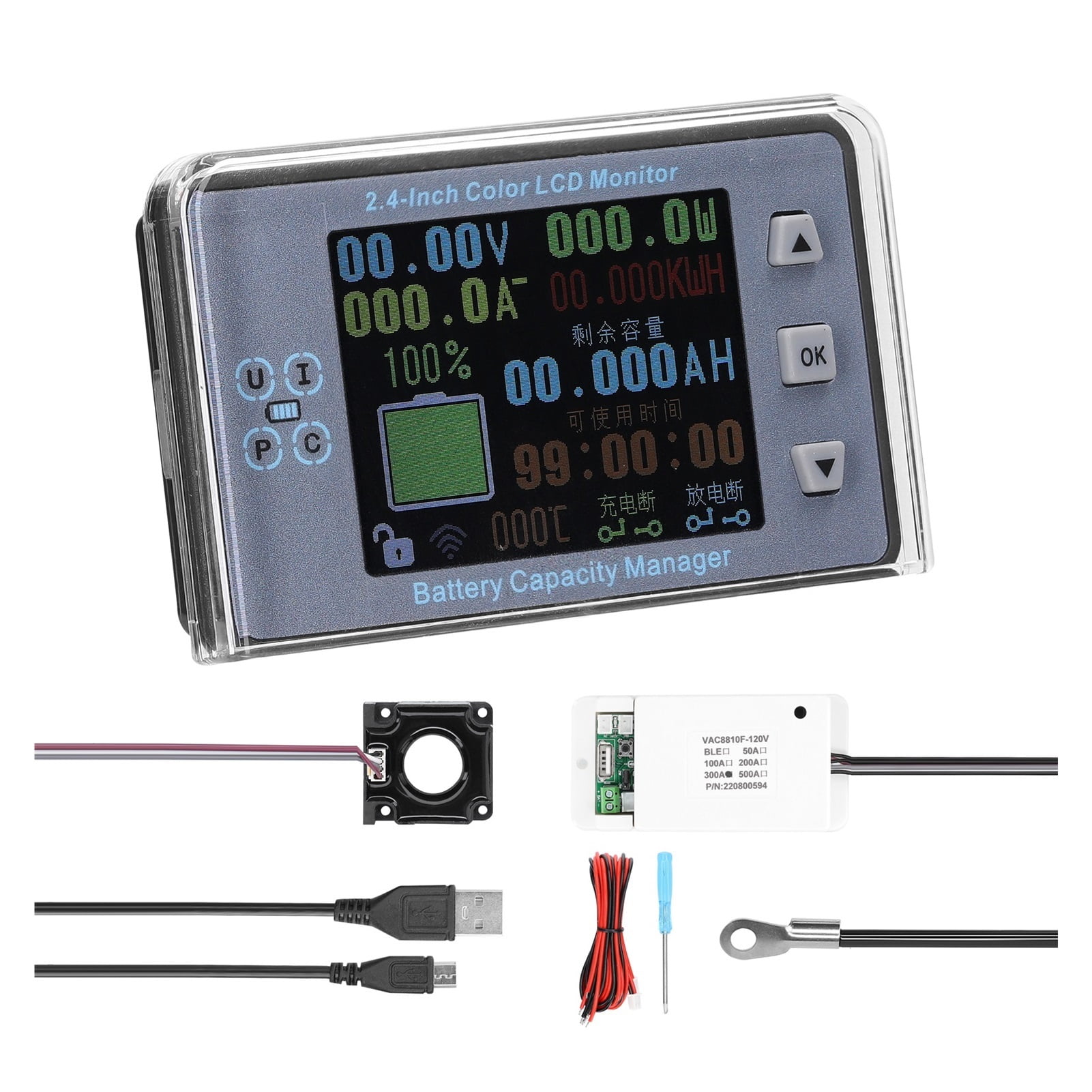 VAC8810F 300A Battery Coulometer Wireless Ammeter Voltmeter Battery ...