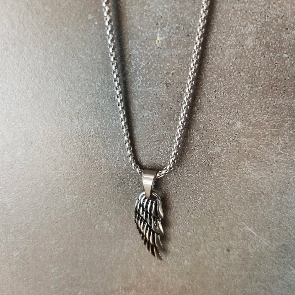 VAF SILVER Stainless Steel Feather Angel Wings Pendant Collection Necklace With 60cm Round Box ...