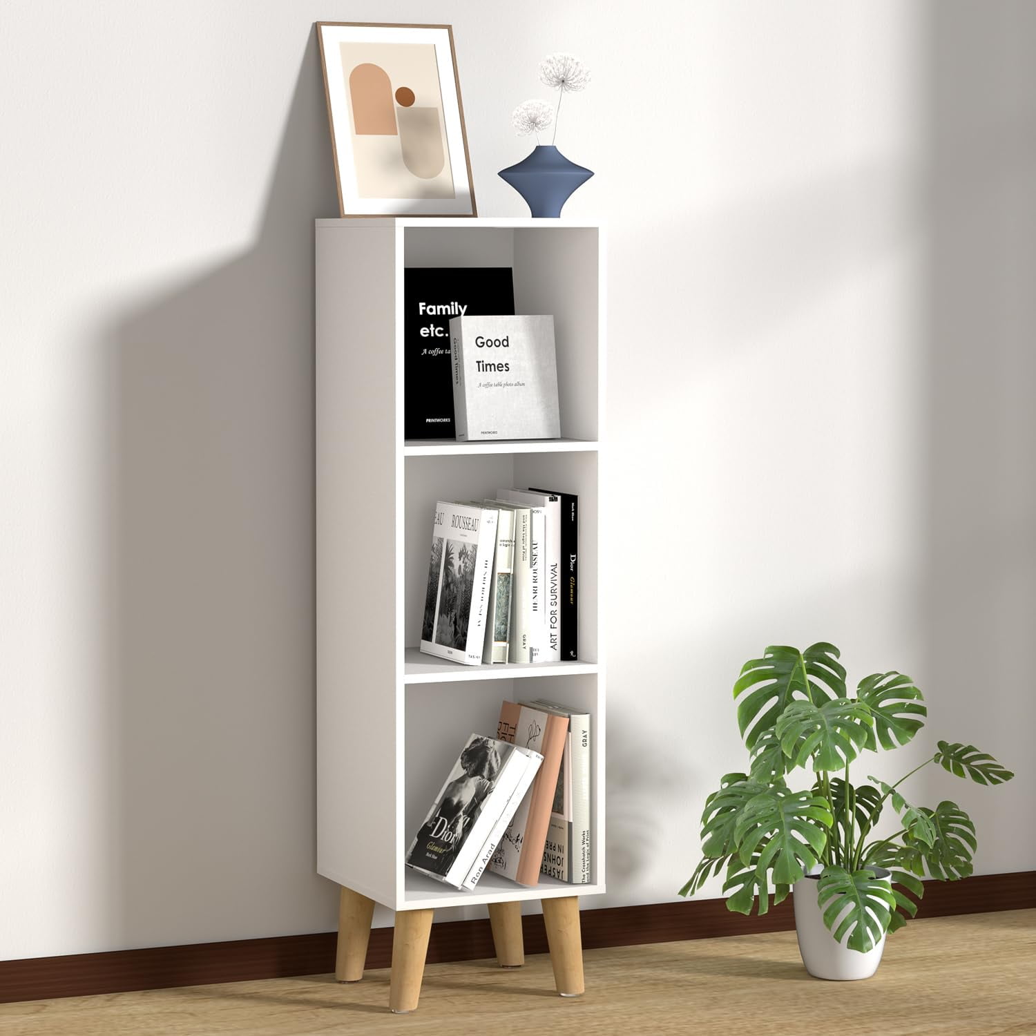 VAFHYLLIS 3 Cube Storage Organizer with Legs, 3 Tier Cube Low Bookcase ...
